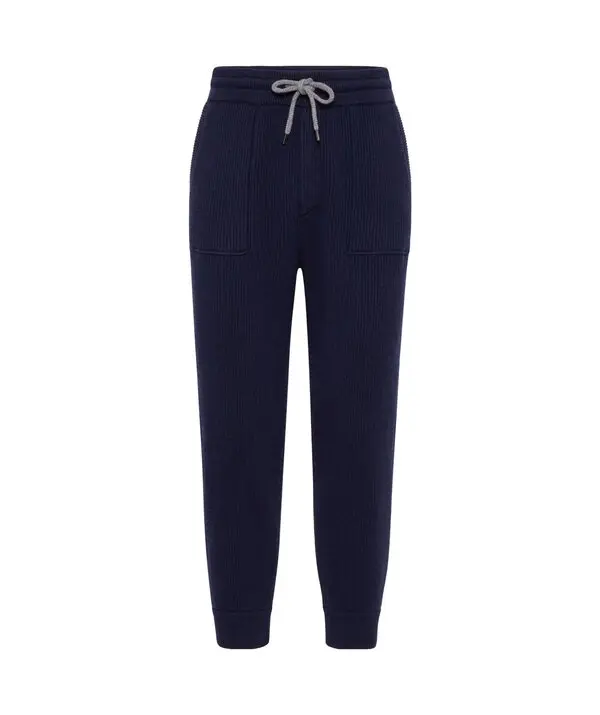 Brunello Cucinelli Ribbed Knit Drawstring Joggers - Navy Blue