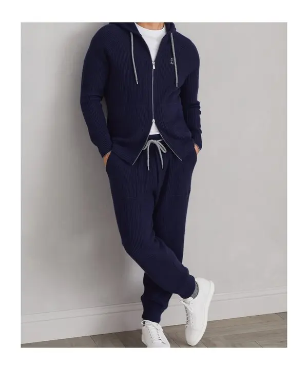 Brunello Cucinelli Ribbed Knit Drawstring Joggers - Navy Blue