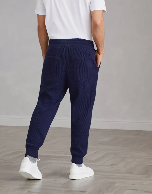 Brunello Cucinelli Ribbed Knit Drawstring Joggers - Navy Blue