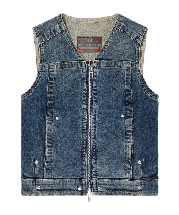 DIESEL® De-proof-re Zipped Denim Vest - Dark Blue