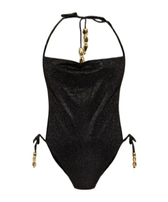 Oseree Embellished Metallic One-piece Swimsuit - Black
