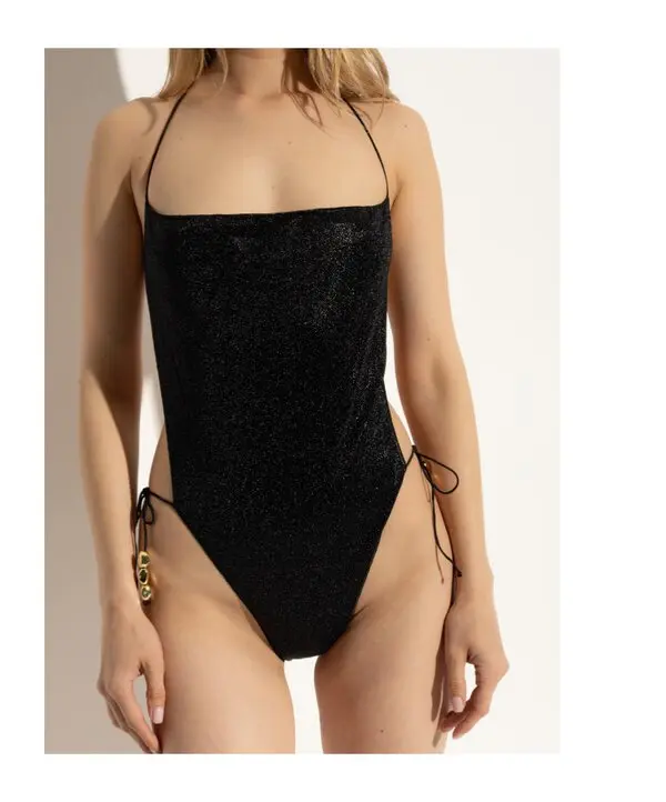 Oseree Embellished Metallic One-piece Swimsuit - Black
