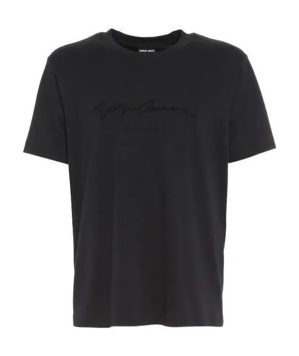 Giorgio Armani Logo Embroidered Crewneck T-shirt - Black