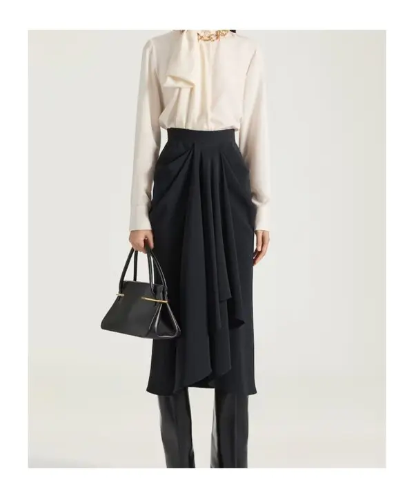Givenchy Draped Pleated Midi Skirt - Black