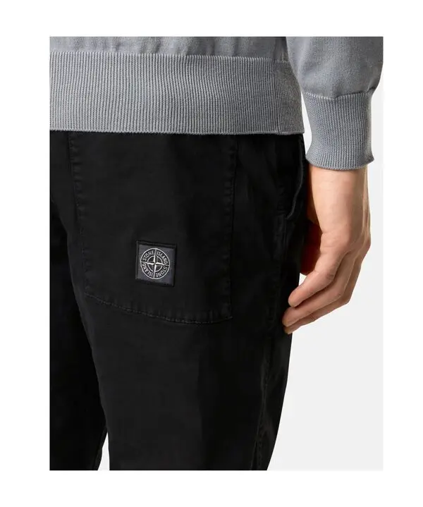 Stone Island Compass Motif Straight Leg Trousers - Black