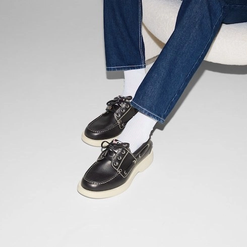 Gucci Lace-up Casual Leather Boat Shoes - Black