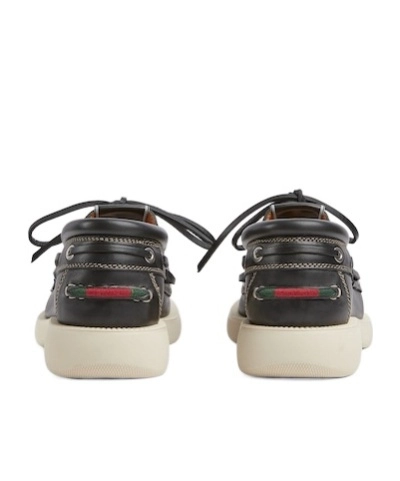 Gucci Lace-up Casual Leather Boat Shoes - Black