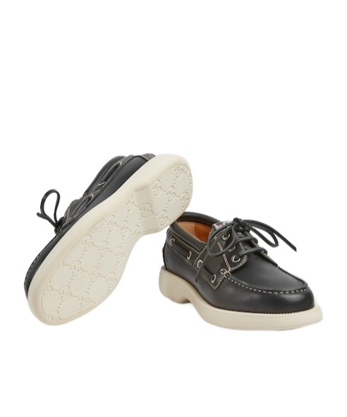Gucci Lace-up Casual Leather Boat Shoes - Black