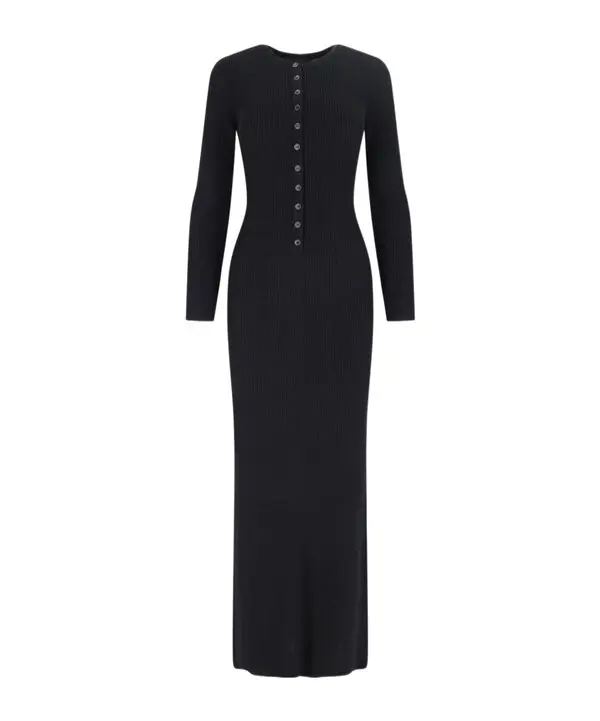 NILI LOTAN Roxy Ribbed Knit Maxi Dress With Button Closure
