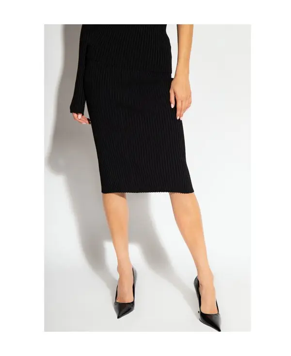 Helmut Lang Ribbed Knit Midi Skirt With Cut-out Detail