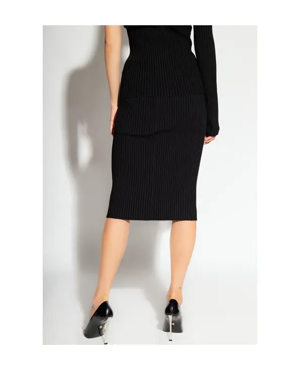 Helmut Lang Ribbed Knit Midi Skirt With Cut-out Detail