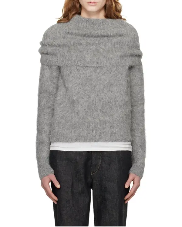 TOTEME Alpaca Wool Blend Funnel Neck Sweater - Grey
