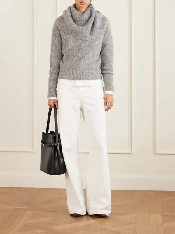 TOTEME Alpaca Wool Blend Funnel Neck Sweater - Grey