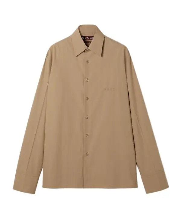 Gucci Embossed Long-sleeve Poplin Shirt