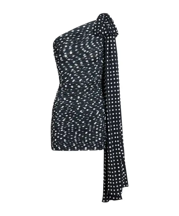 PATOU One-shoulder Draped Polka Dot Dress - Black