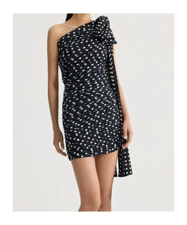 PATOU One-shoulder Draped Polka Dot Dress - Black