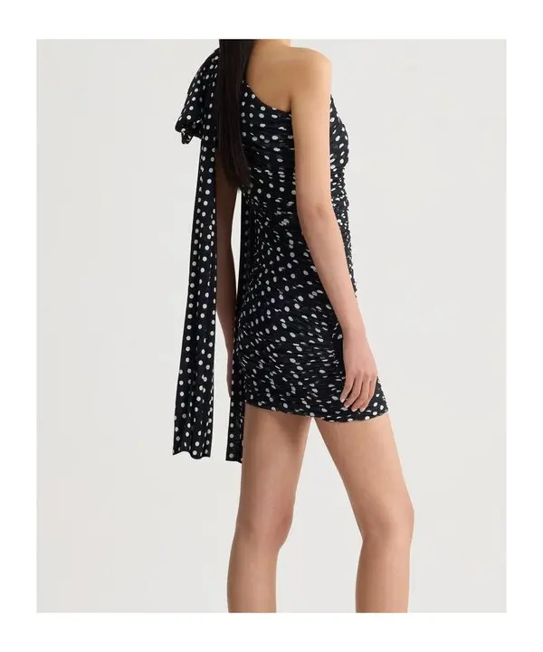 PATOU One-shoulder Draped Polka Dot Dress - Black