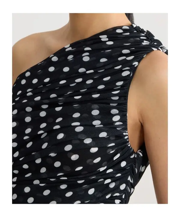 PATOU One-shoulder Draped Polka Dot Dress - Black
