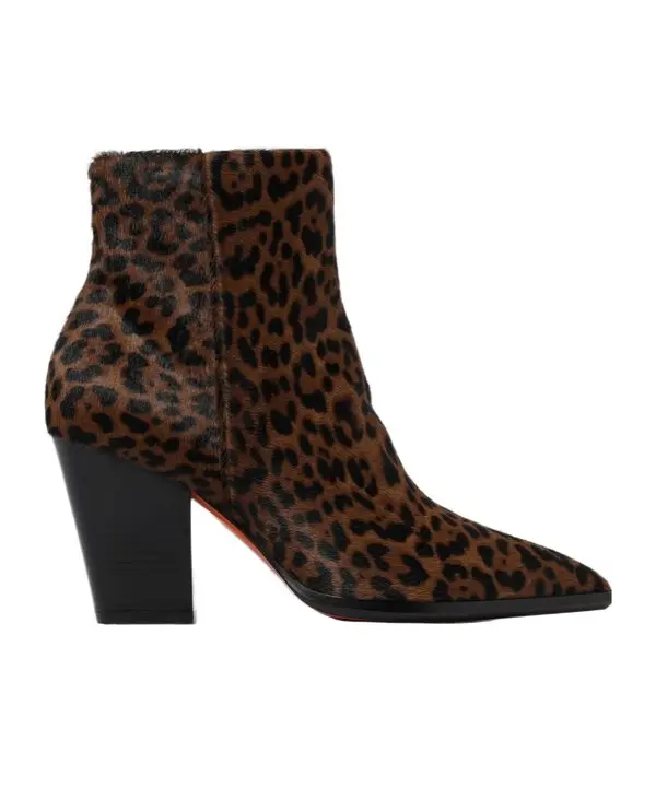 Santoni Leopard-print Block-heel Ankle Boots - Black