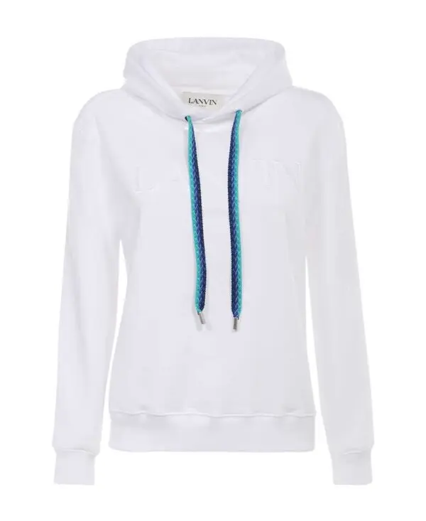 LANVIN Logo Embroidered Drawstring Hoodie - White