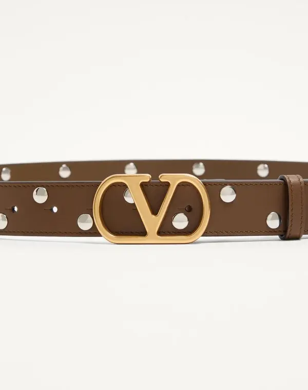 Valentino Garavani Logo Buckle Studded Leather Belt