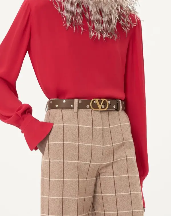 Valentino Garavani Logo Buckle Studded Leather Belt