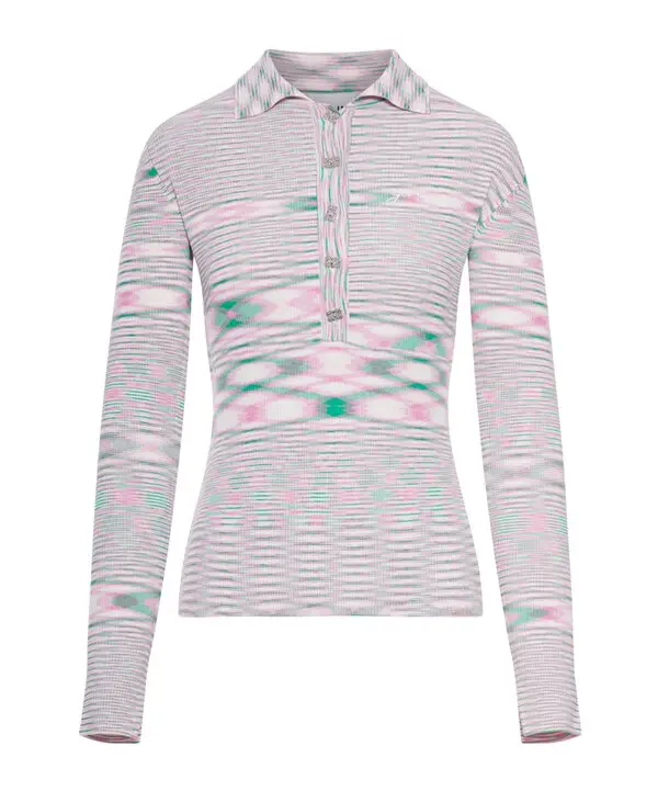 GANNI Long Sleeve Collared Button-up Top - Multicolor