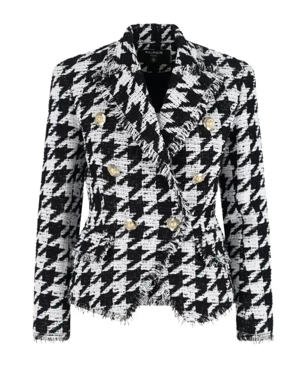 Balmain Houndstooth Tweed Blazer - Black