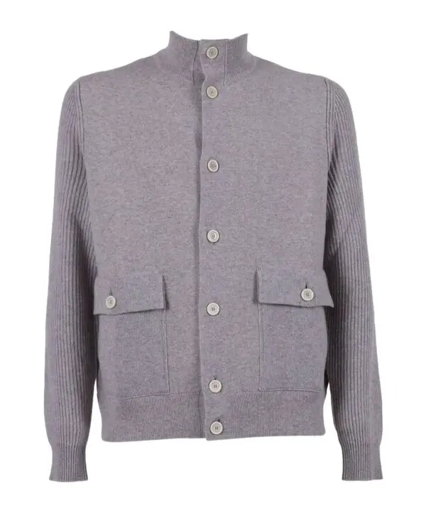 LARDINI Ribbed-panel Wool Cardigan