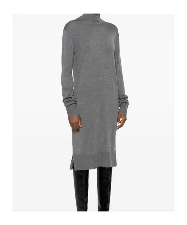 TOTEME Turtleneck Long-sleeve Ribbed Dress - Gray