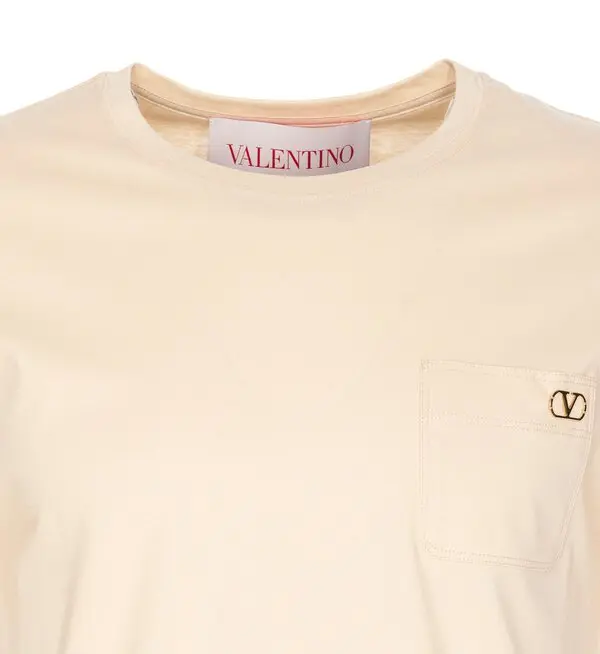 Valentino Garavani T-shirt In Mercerised Cotton With Vlogo On The Chest - Nude