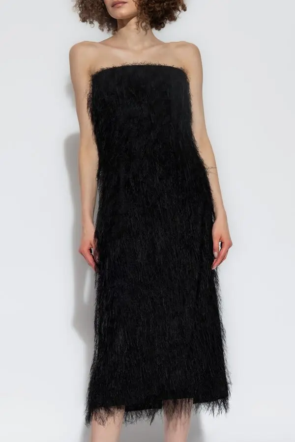 FERRAGAMO Strapless Feathered Dress