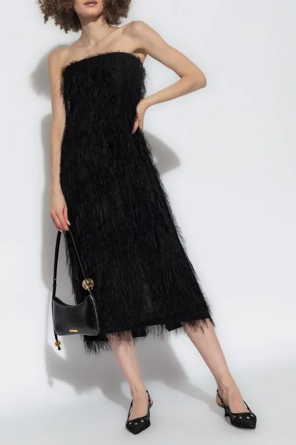 FERRAGAMO Strapless Feathered Dress