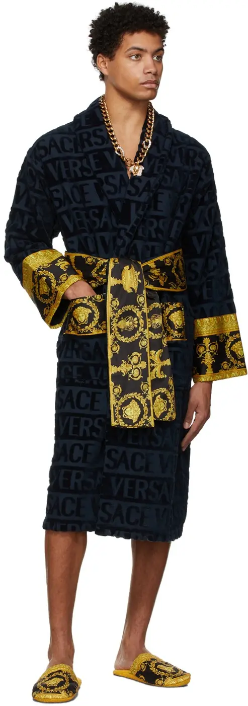 Versace Barocco Detail Bathrobe - Black