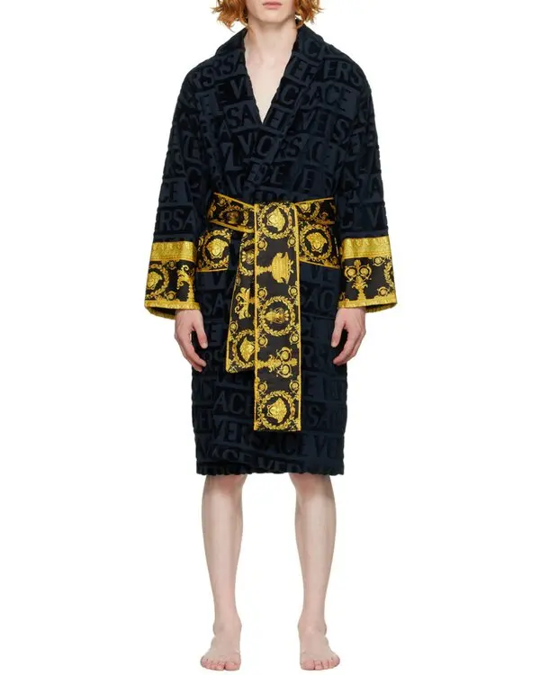 Versace Barocco Detail Bathrobe - Black