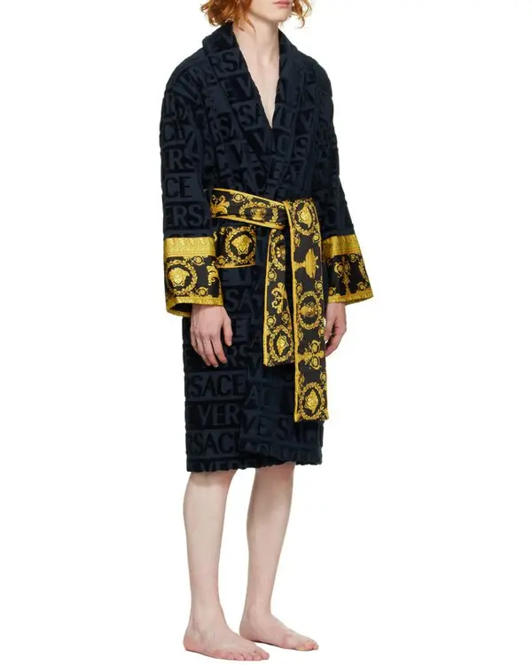 Versace Barocco Detail Bathrobe - Black