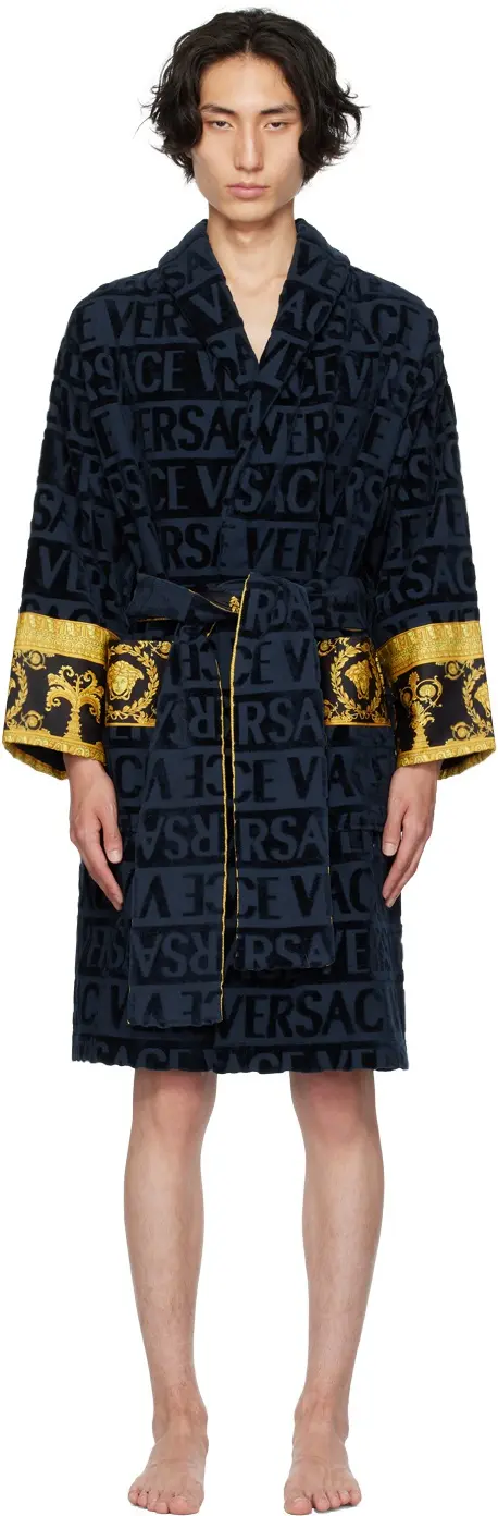 Versace Barocco Detail Bathrobe - Black
