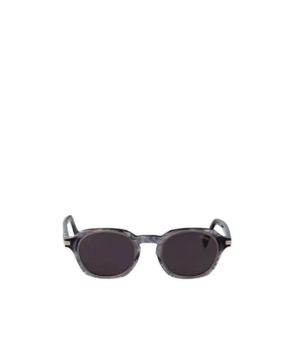 Zegna Geometric Frame Sunglasses - Grey/striped