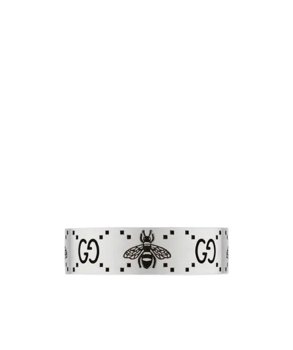 Gucci Gg And Bee Engraved Wide Ring - White