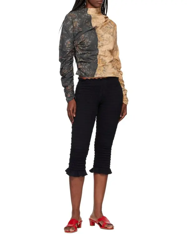 GANNI Asymmetric Neck Floral-printed Ruched Top