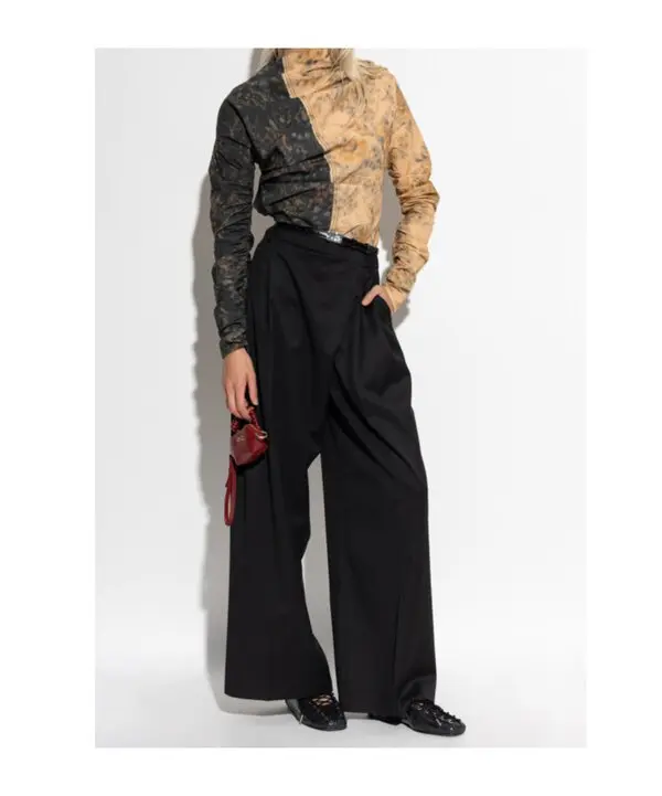 GANNI Asymmetric Neck Floral-printed Ruched Top