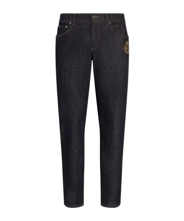 Dolce & Gabbana Heraldic Emblem Slim-fit Jeans - Black