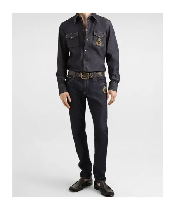 Dolce & Gabbana Heraldic Emblem Slim-fit Jeans - Black