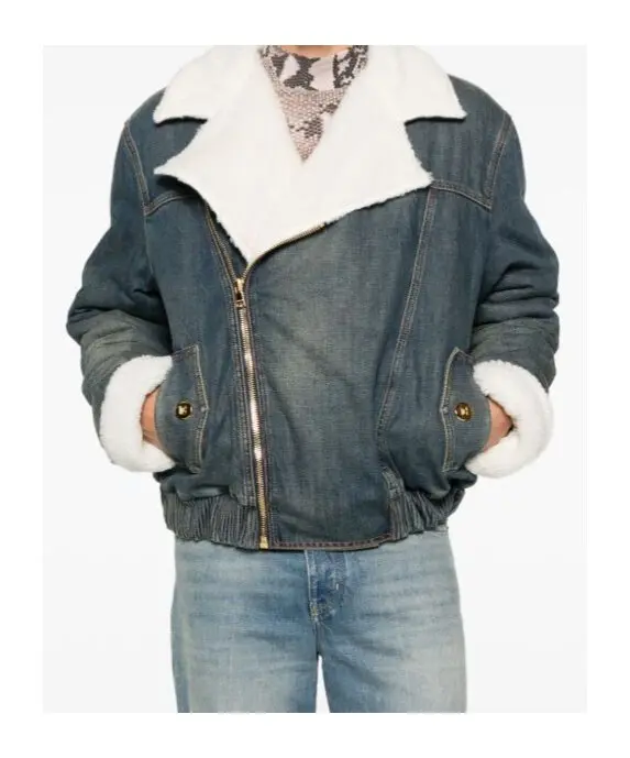 Balmain Shearling Zip Denim Jacket - Black