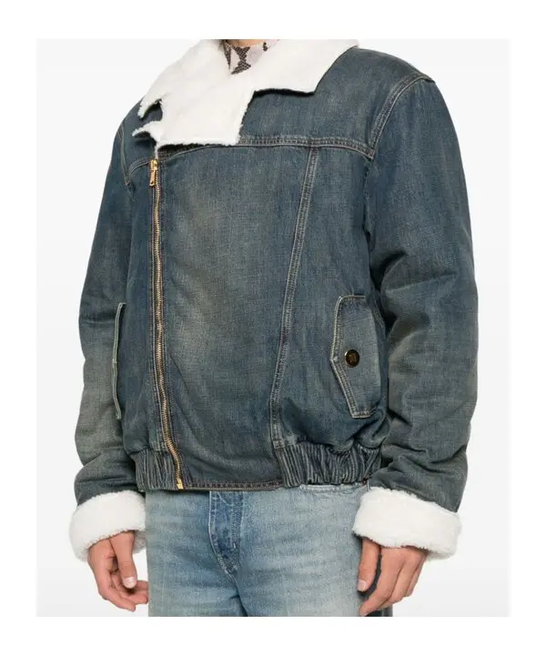 Balmain Shearling Zip Denim Jacket - Black