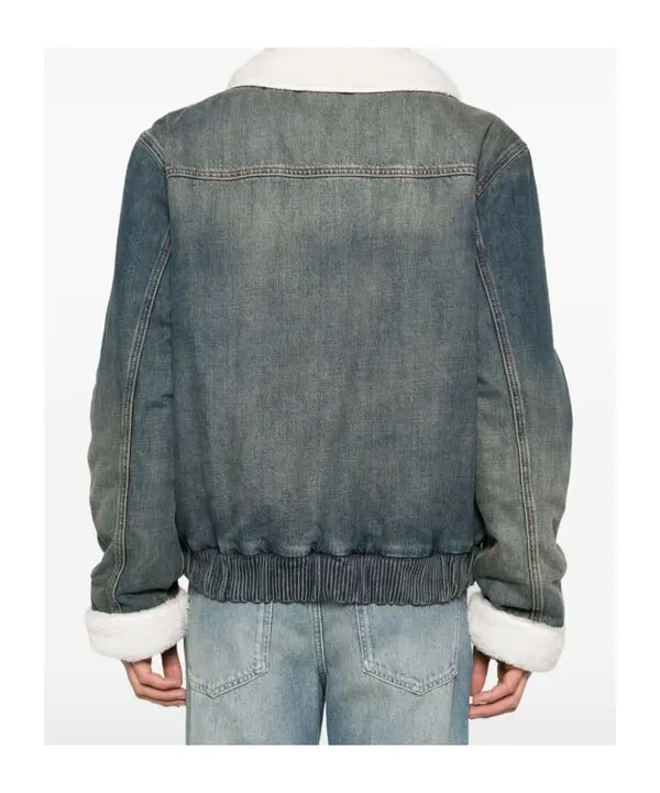 Balmain Shearling Zip Denim Jacket - Black