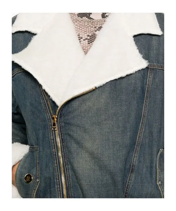 Balmain Shearling Zip Denim Jacket - Black