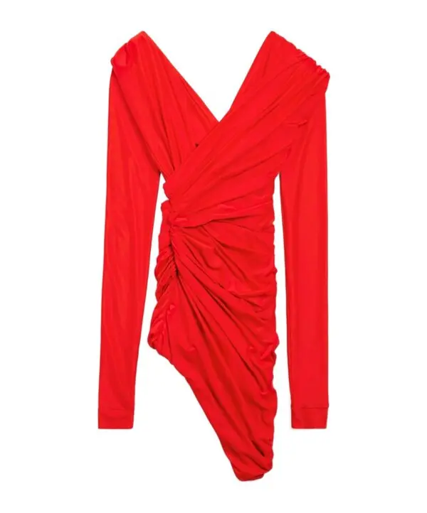Balenciaga Long-sleeve Gathered V-neck Dress