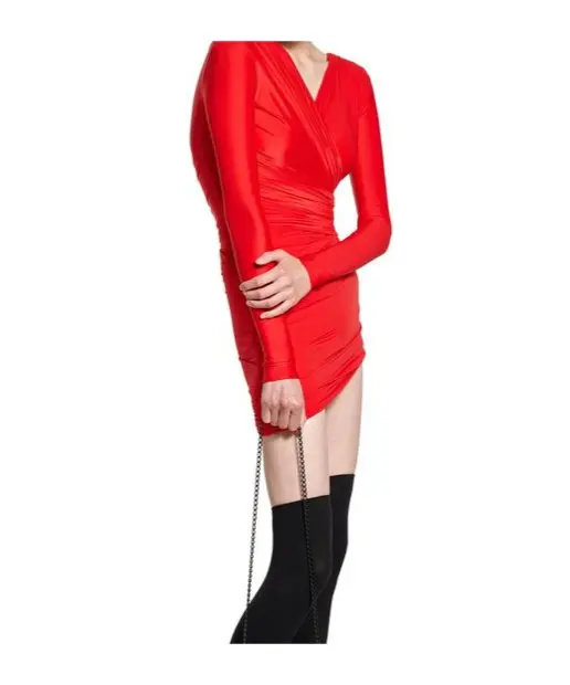 Balenciaga Long-sleeve Gathered V-neck Dress