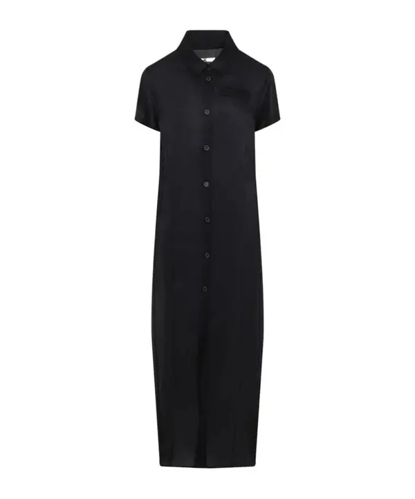 Khaite Long Dress With Pointed Collar And Short Sleeves - Black